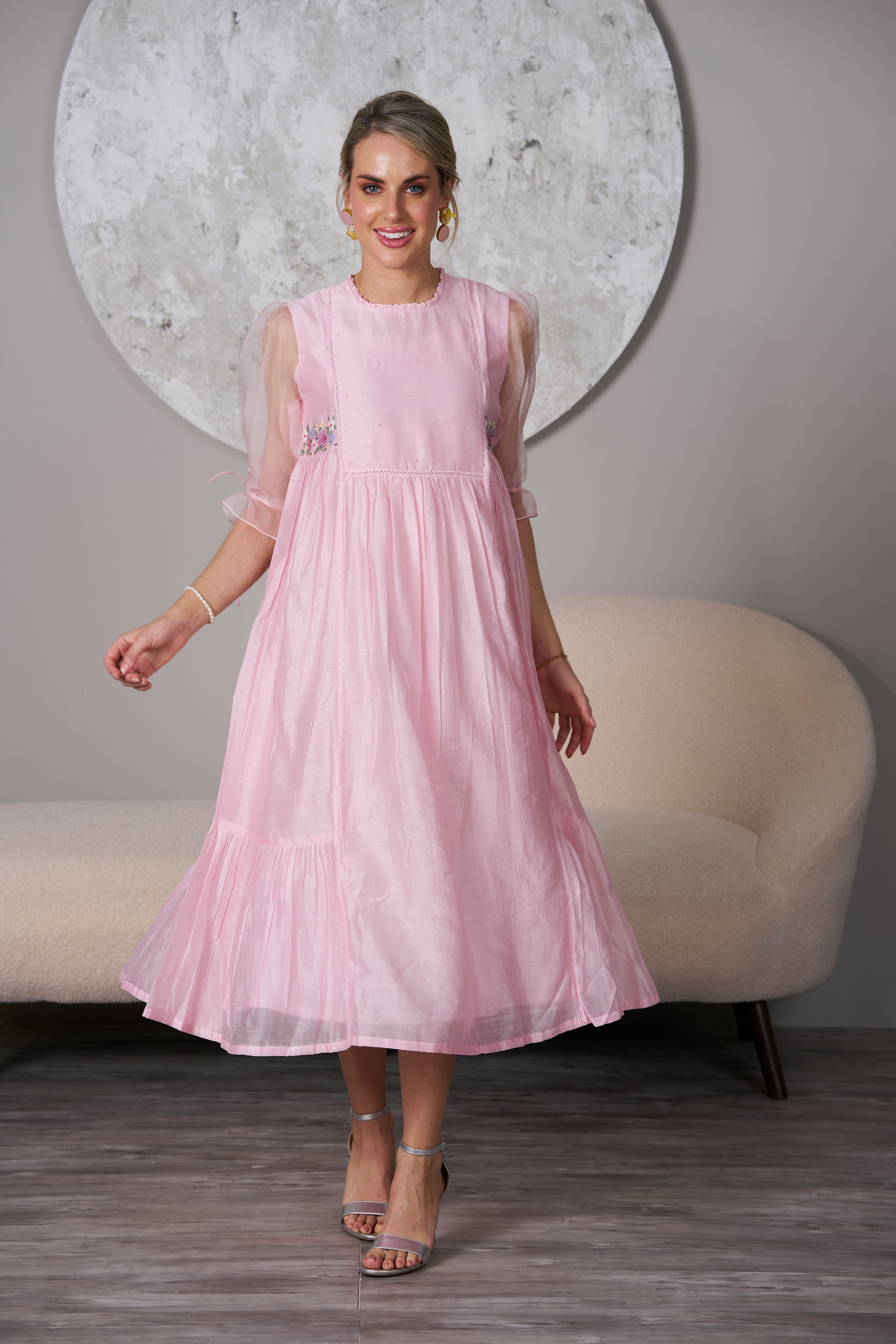 English Rose Embroidery Dress - Powder Pink